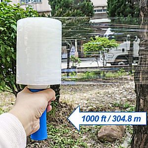 2 Pack Stretch Wrap Film with Plastic Handle, 80 Gauge Thick, 5 Inch x 1000 Ft, Clear Plastic Pallet Shrink Film for Moving Supplies Self-Adhering Plastic Wrap Film, BOMEI PACK