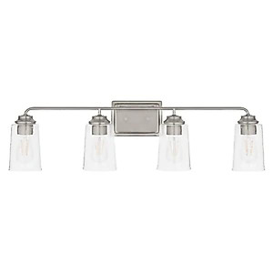 Hampton Bay Evangeline 32.375 in. 4-Light Brushed Nickel Farmhouse Bathroom Vanity Light with Clear Seeded Glass Shades
