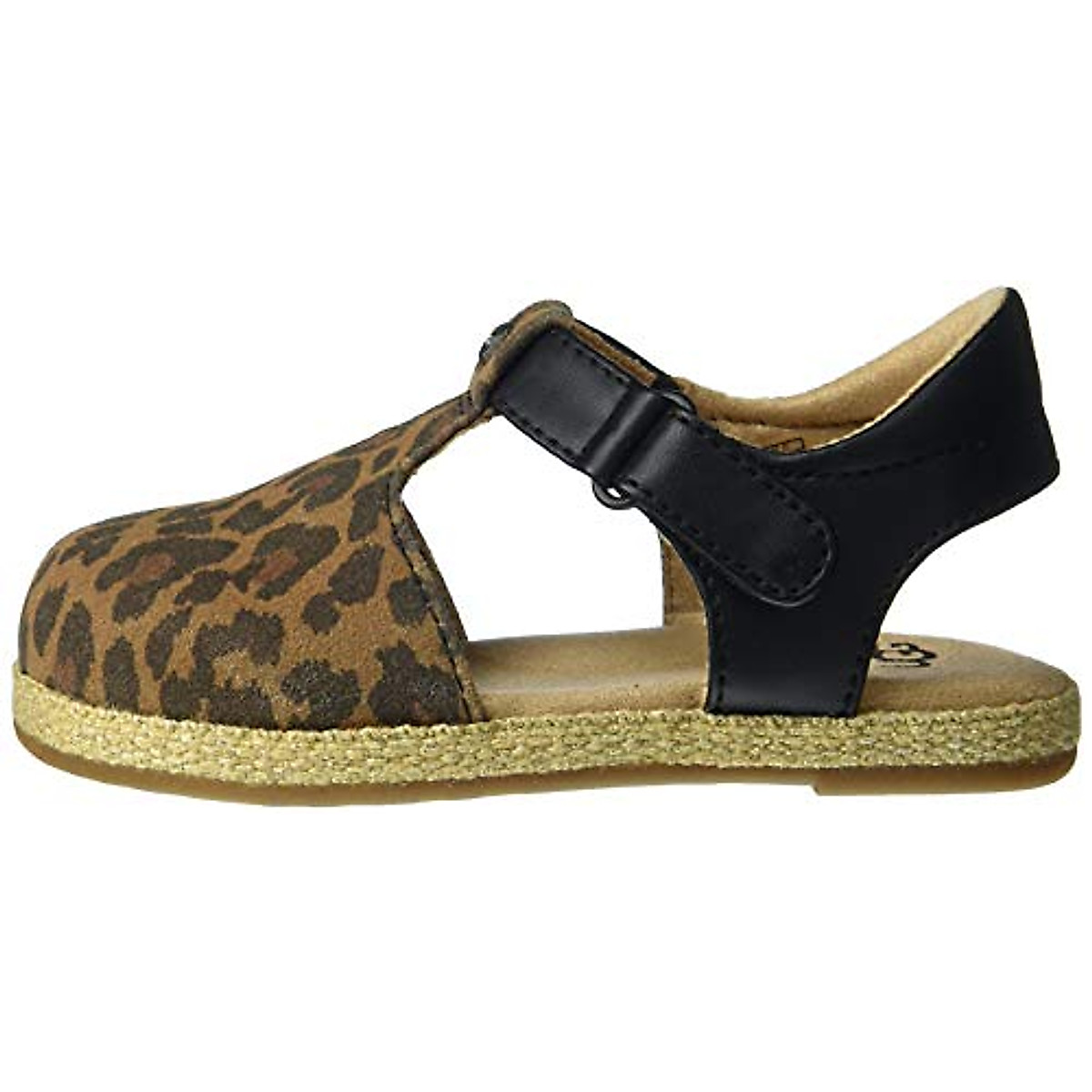 UGG girls I Emmery Leopard Flat Sandal, Tan, 4-5 Infant US