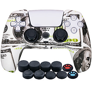 YoRHa Water Transfer Printing Silicone Thickened Cover Skin Case for PS5 Controller x 1(US Dollars) with Thumb Grips x 10