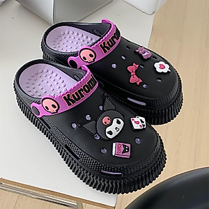 Kawaii Shoes Kuromi Slippers for Women Cute Garden Clogs Cartoon Indoor Slipper Outdoor Cloud Slides Girls Sandals (Black,6,6.5)