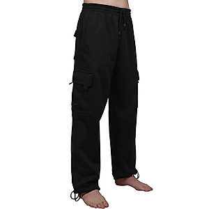 NE PEOPLE Men’s Cargo Pants – Lightweight Comfy Jogger Sweatpants Fleece Elastic Waistband Workout Casual Active Sports NEMP17 Black 3XL