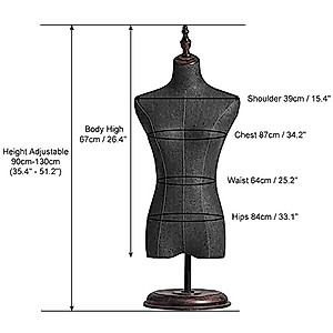 Tailors Dummy Mannequins Female Mannequin Countertop Clothing Display, Black Dressmakers Fashion Students Mannequin Display Bust with Wood Stand Dressform Mannequin