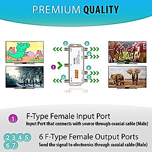 BAMF 6 Way Coaxial Cable Splitter, Bi-Directional Coax MoCA 5-2300MHz, RG6 Compatible, Nickel Plated Cable Splitter 2 Way Internet and TV Splitter, Satellite, Antenna, Analog/Digital Connections