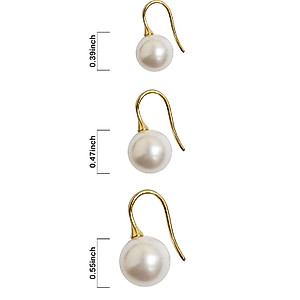 3 Pairs Gold Pearl Earrings for Women Pearl Stud,Gold Round Ball Pearls Stud Hypoallergenic Mixed Sizes 10-14mm Imitation Pearl Earrings for Gifts