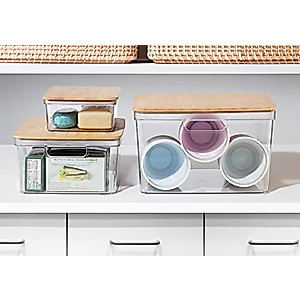 Oggi Clear Stackable Storage Bin with Bamboo Lid - Ideal for Kitchen, Pantry, Cabinet, Bathroom, Bedroom, Kids, Refrigerator. With Handles & Lid - Organizer for Jars, Snacks, Toys, Crafts - 10x10x6