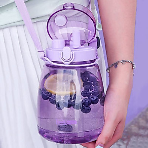 MOIOIBE Kawaii Water Bottle with Straw 45oz Water Bottles with Two Ways to Dinking Modern Water Jug for Women/Teen Girl/School Purple Cute Water Bottles With Strap
