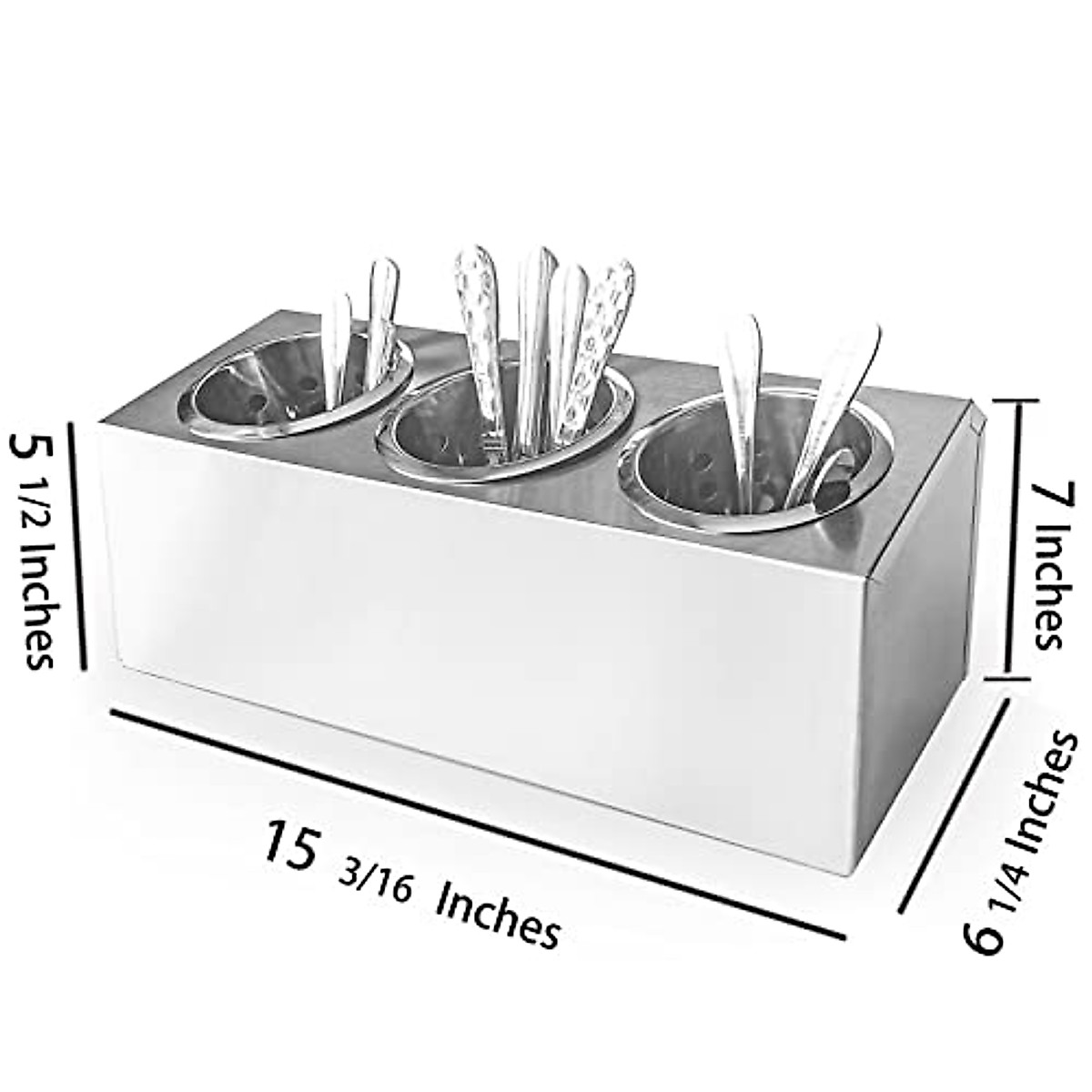 overstockedkitchen Flatware Organizers Stainless Steel Cylinder Flatware Silverware Utensil Holder Organizer Caddy (3 holes)