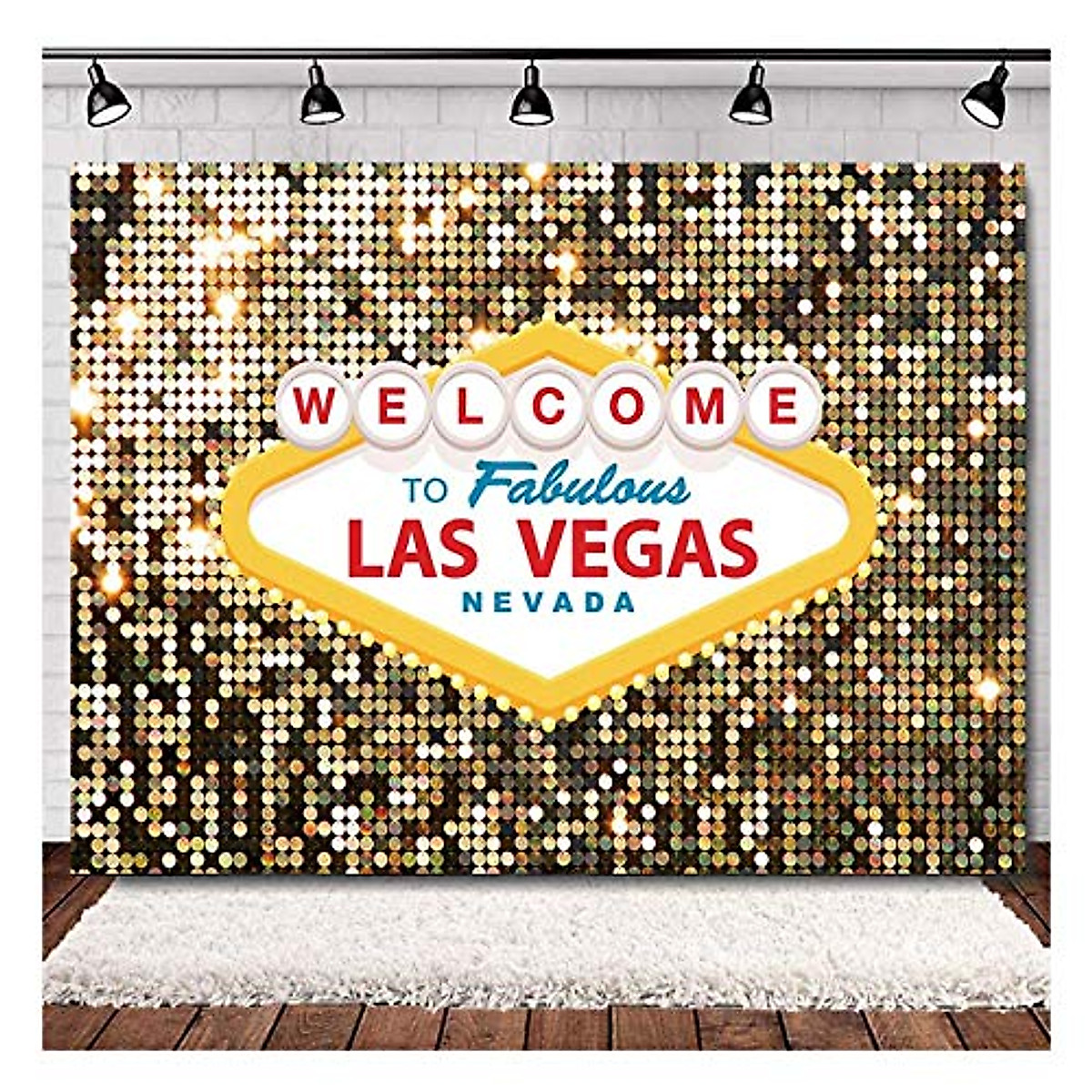 Welcome to Las Vegas Party Photography Backdrops 7x5ft Fabulous Casino Poker Movie Themed Photo Background Vintage Costume Dress-up Birthday Prom Ceremony Baby Shower Banner Supplies Props Vinyl