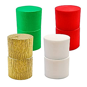 YSSAI 8 Rolls Christmas Crepe Paper Streamers Rolls 656 Feet Red Green Party Streamers Garland Hanging Backdrops Decorations for Xmas Wedding Bridal Baby Shower Birthday DIY Art Project Supplies