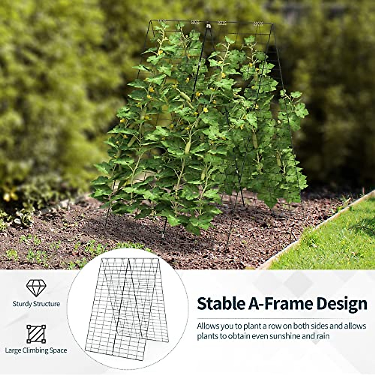 Giantex 8 Panels Cucumber Trellis, A-Frame Garden Trellis for Plant Climbing, Greenhouse Vegetable Fruit Grow Support with 18 Clips, 16 Ground Stakes, 8 Spiral Connectors, 12 Cable Tie, Twist Tie
