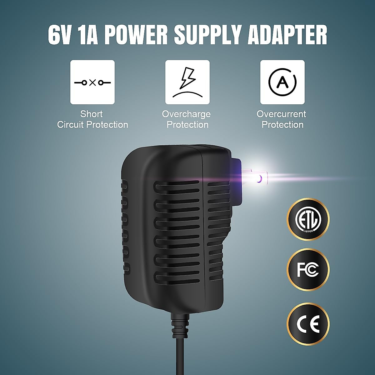 Lenink AC Power Supply Adapter for 4 AA Battery, AA Battery Replacement for LED Light, Decorations (Black, 1.8m/5.9ft)