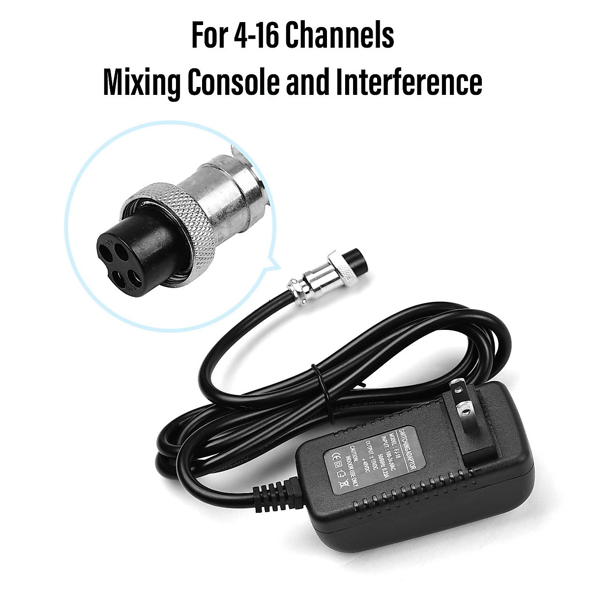 Audio Mixer Power Supply Adapter for F4 / F7 / CT4-16 Universal 2-16 Channels Professional Sound Mixing Console Board with 15VDC 4-Pin-Hole Connector for Home Karaoke Signing and PA System