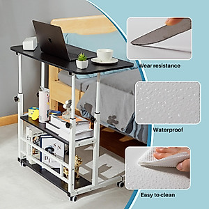 BYMECOST Adjustable Height Student Computer Desk, Mobile Portable Laptop Table for Home Office, 31.5" Small Spaces Standing Desk with Storage for Bedside Study Work Game on Wheels