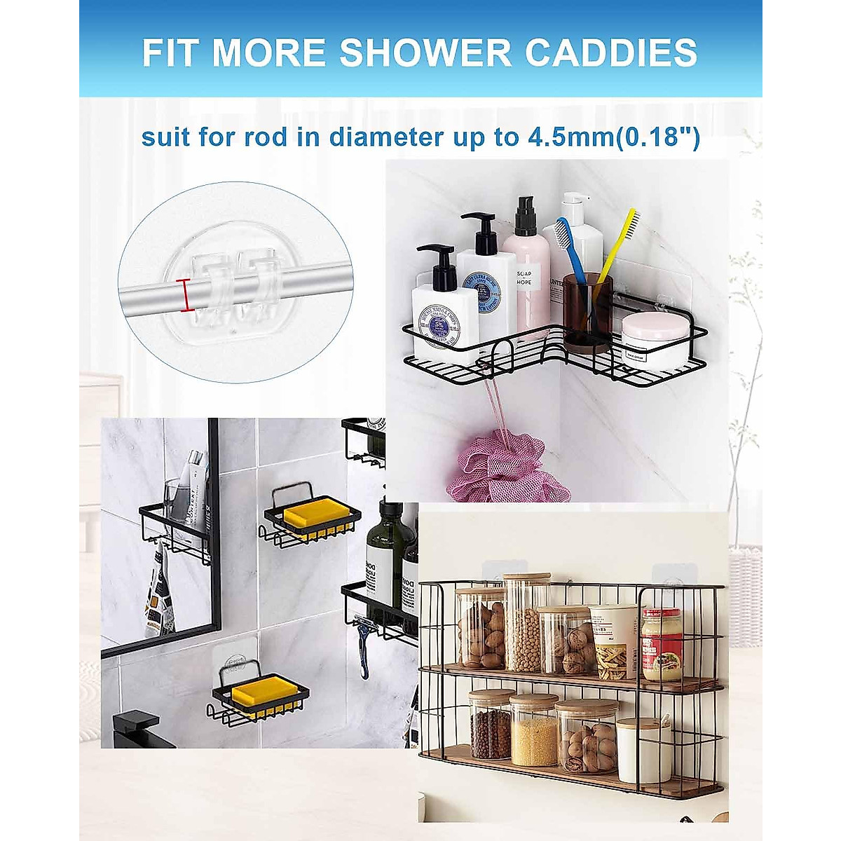 SINBOYA 14 Pack Shower Caddy Adhesive Sticker Replacement,No Drilling Shower Shelf Adhesive Hooks Strips for Shower Caddy/Bathroom Shelves/Soap Holder/Kitchen Racks