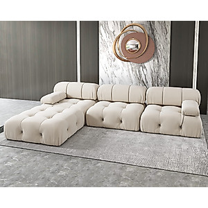 Sdorens Modern Velvet Sectional Sofa, L Shape Minimalist Modular 4-Seater Sofa with Ottomans for Living Room Office Apartment (104in/Beige)