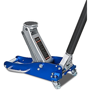 BILT Hard Aluminum and Steel Floor Jack, Low Profile Hydraulic Racing Floor Jack with Dual Piston Rapid Pump, 1.5 Ton Capacity (3,000 lb), Blue