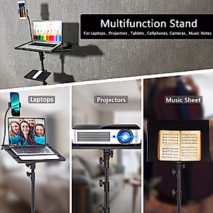 Asltoy Projector Tripod Stand with Wheels Adjustable Height Laptop Tripod Stand Treadmill Laptop Stand with 2 Shelves Mouse Tray Phone Holder Projector Tripod Music Stand Office Home Portable Laptop Floor Stand
