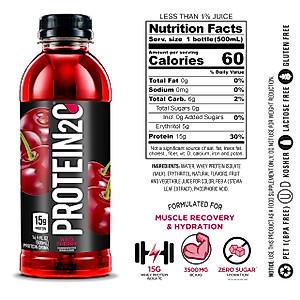 Protein2o 15g Whey Protein Isolate Infused Water, Ready To Drink, Sugar Free, Gluten Free, Lactose Free, No Artificial Sweeteners, Wild Cherry, 16.9 Fl Oz (Pack of 12)