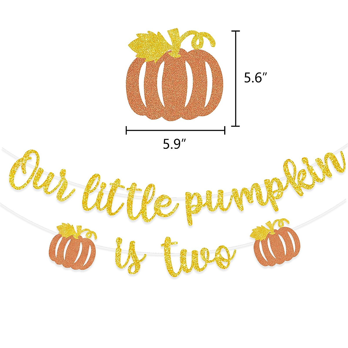 Fall Pumpkin 2nd Birthday Party Decoration Our Little Pumpkin Is Two Banner Cake Cupcake Topper Glitter Autumn Birthday Party Supplies