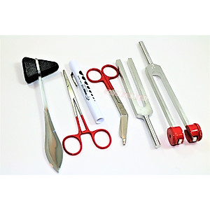 6 Pcs Reflex Percussion Taylor Hammer Penlight Tuning Fork C 256 C 512 Bandage Scissors 5.5 Inches Hemostat Forceps 5.5 Inches Cynamed