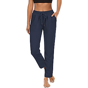 Lastesso Prime Shopping Online Women's Tapered Sweatpants Elastic Waistband High Waist Joggers Pants Gym Athletic Fit Trousers with Pockets Tall Womens Pants Navy XL