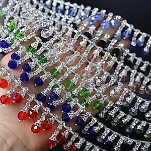 Silver Crystal Glass Beads Rhinestone Tassel Drill Chain 1 Yard Handmade Sewing Clothes Neckline Shoes Bags Jewelry Wedding Dress DIY Clothing Accessories Accessories (Dark Blue)