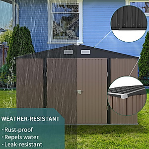 Outdoor Storage Shed, Amopatio Heavy Duty Galvanized Metal Garden Shed Backyard Storage Shed Outside Tool Storage Shed House (10' x 10', Brown)