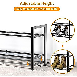 Bumusty Expandable 2 Tier Shoe Organizer Rack, Shoe Rack for Closet, Closet Shoe Rack Storage, Small Shoe Rack for Entryway Small Space Floor Door, Black