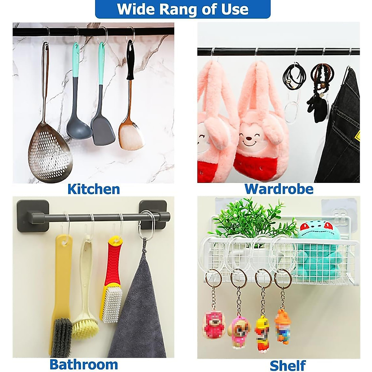 Resze 24 PCS Shower Curtain Rings, Plastic Clear Shower Curtain Hooks, C-Shaped Rings Hook Hanger Bathroom Shower Window Rod