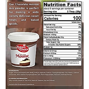Chocolate Mousse Mix Powder - For Mousse Cups, Chocolate Mousse Cake, Ice Cream, Milkshakes, Desserts, Fruit Shakes and Truffles - Dairy Free, Kosher - 8 oz. - By Baker’s Choice
