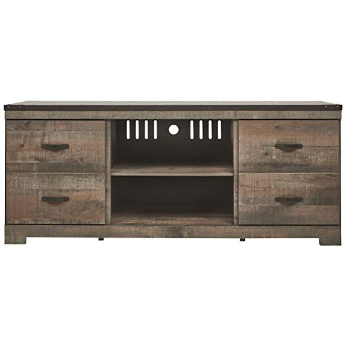 Signature Design by Ashley Trinell Rustic TV Stand with Fireplace Option Fits TVs up to 58", Natural Brown