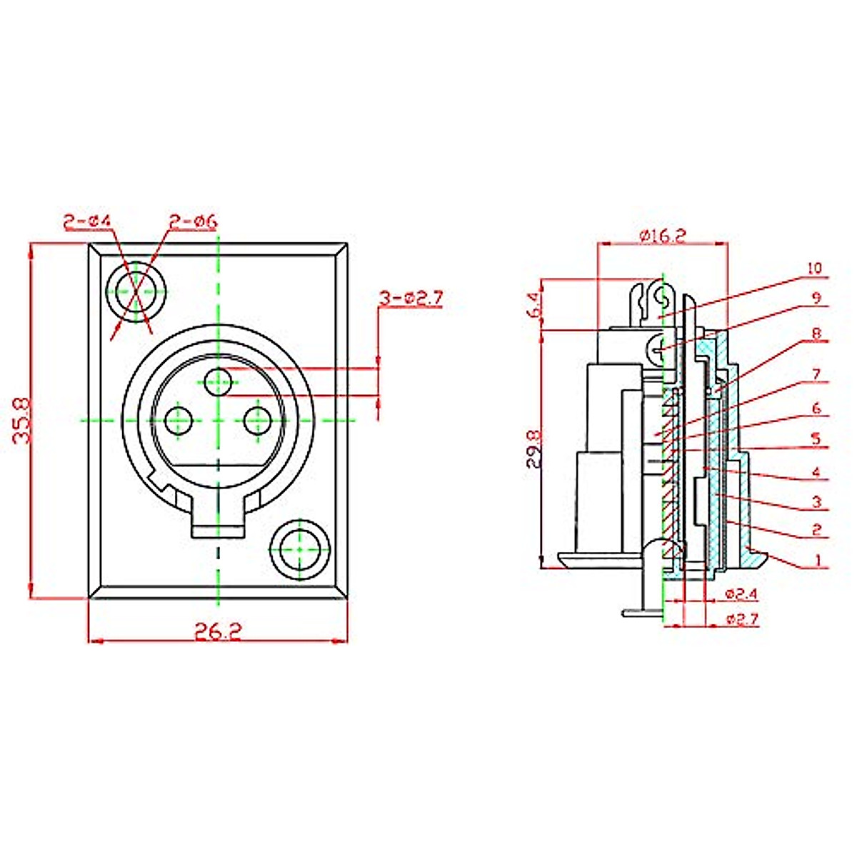 CERRXIAN XLR 3 Pin Female Jack Socket Keystone Wall Plate Panel Mount Audio Microphone Connector Adapter Converter (2-Pack)