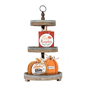 SOFE 3 Tier Tray Wood for Spring Easter Decor, Distressed Brown Farmhouse Tiered Tray Stand, Rustic Tiered Serving Tray, Three Tiered Tray Decor Items for Coffee Bar, Kitchen Counter, Party, Table