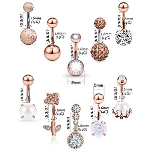 Vsnnsns 14G Belly Button Rings Flower Belly Rings for Women Stainless Steel Opal Belly Piercing Jewelry Surgical Steel Belly Button Rings Curved Navel Ring Barbell CZ Body Jewelry Piercing Rose Gold