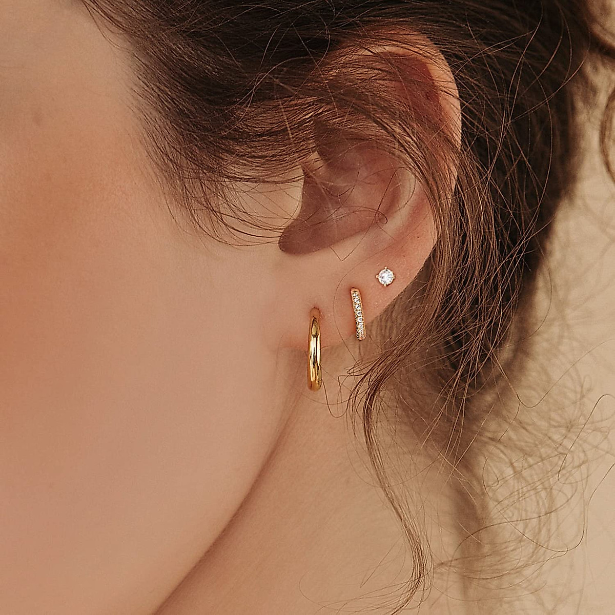 Dreamfox 8 Pairs Huggie Hoop Earrings Small Hypoallergenic 14K Gold Plated Huggie Earrings For Women Simple Huggie Stud Earrings Set Christmas Gift (one size, Gold-3)