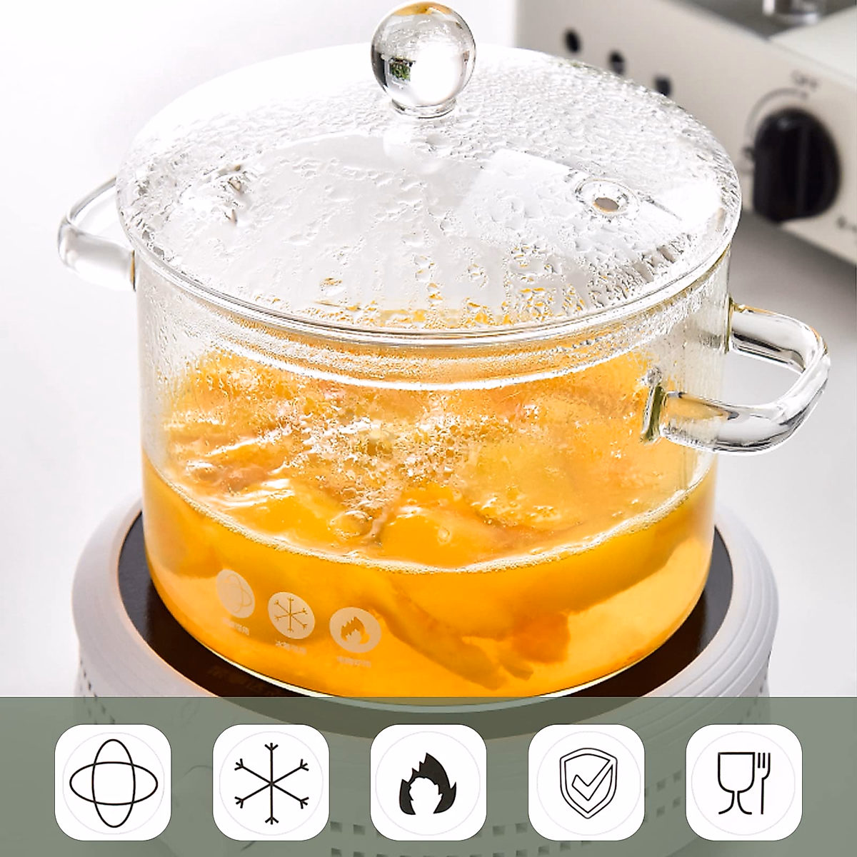 Hoypeyfiy Glass Saucepan with Cover, Transparency Stovetop Pot,Dual Handles Pan with Lid for Pasta Noodle, Soup, Milk, Baby Food making or heating 1.35L/1.9L (1.9L)