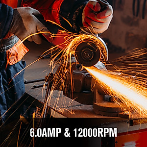 KEYFINOOL 6 Amp Grinder Power Tools, 12000RPM 4-1/2Inch Angle Grinder Tools With 3 Position Adjustable Support Handle, Fast Heat Dissipation, Include Spanner, Safety Guard for Grinding/Cutting