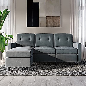 BELLEZE 3 Piece Convertible Sectional Sofa, Upholstered Fabric L Shaped Couch with Modular Chaise Lounge for Dorm Rooms, Apartments, Small Spaces - Altera (Dark Gray)