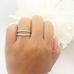 Dazzlingrock Collection 0.33 Carat (Cttw) 14K Round Diamond Wedding Double Guard Ring 1/3 CT, White Gold, Size 7