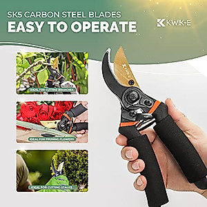 Pruning Shears for Gardening Heavy Duty, Premium Garden Scissors, Flower Cutter for Stems, Gardening tool - Cuts Branches and Flower Stems Up to 3/4'' in Diameter