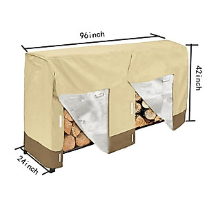 LLPUSLUO 8Ft 210D Outdoor Waterproof Firewood Racks Cover Oxford Wood Rack Cover Heavy Duty Log Rack Cover with Velcro (8FT, Brown)