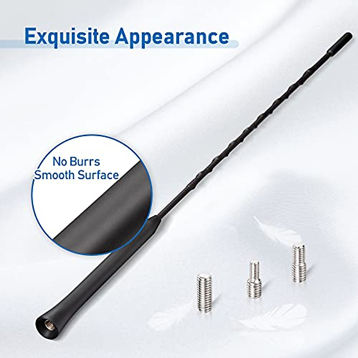 Eightwood Universal Vehicle Antenna Replacement 16 inch, AM FM Roof Mount Car Radio Antenna Mast, Flexible Rubber Antennae with M4 M5 M6 Threaded Adapter