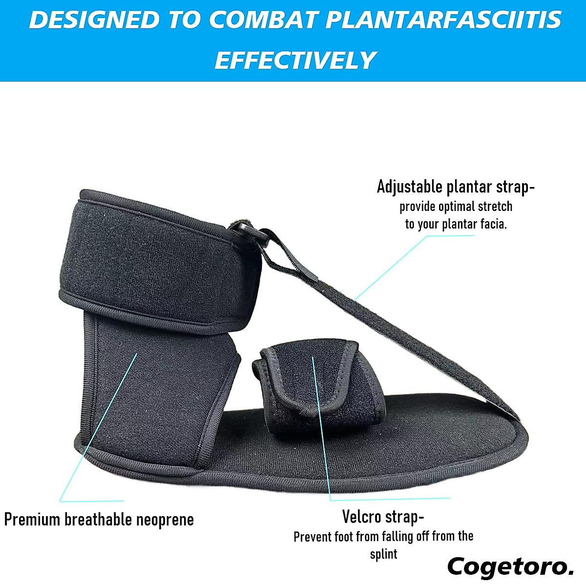 Cogetoro Upgraded Plantar Fasciitis Splint Night, Dorsal Night Splint Plantar Fasciitis Support, Foot Brace Plantar Facilities Night Splint, Achilles tendoniti Night Splint (Black, Fit Most)