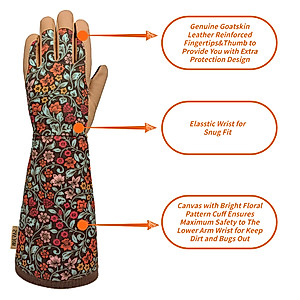 SAVJOB Gardening Gloves for Men&Women,Goatskin Leather Thorn Proof Garden Gloves with Touchscreen,Work Gloves,Gardening Gifts,Brown,Large