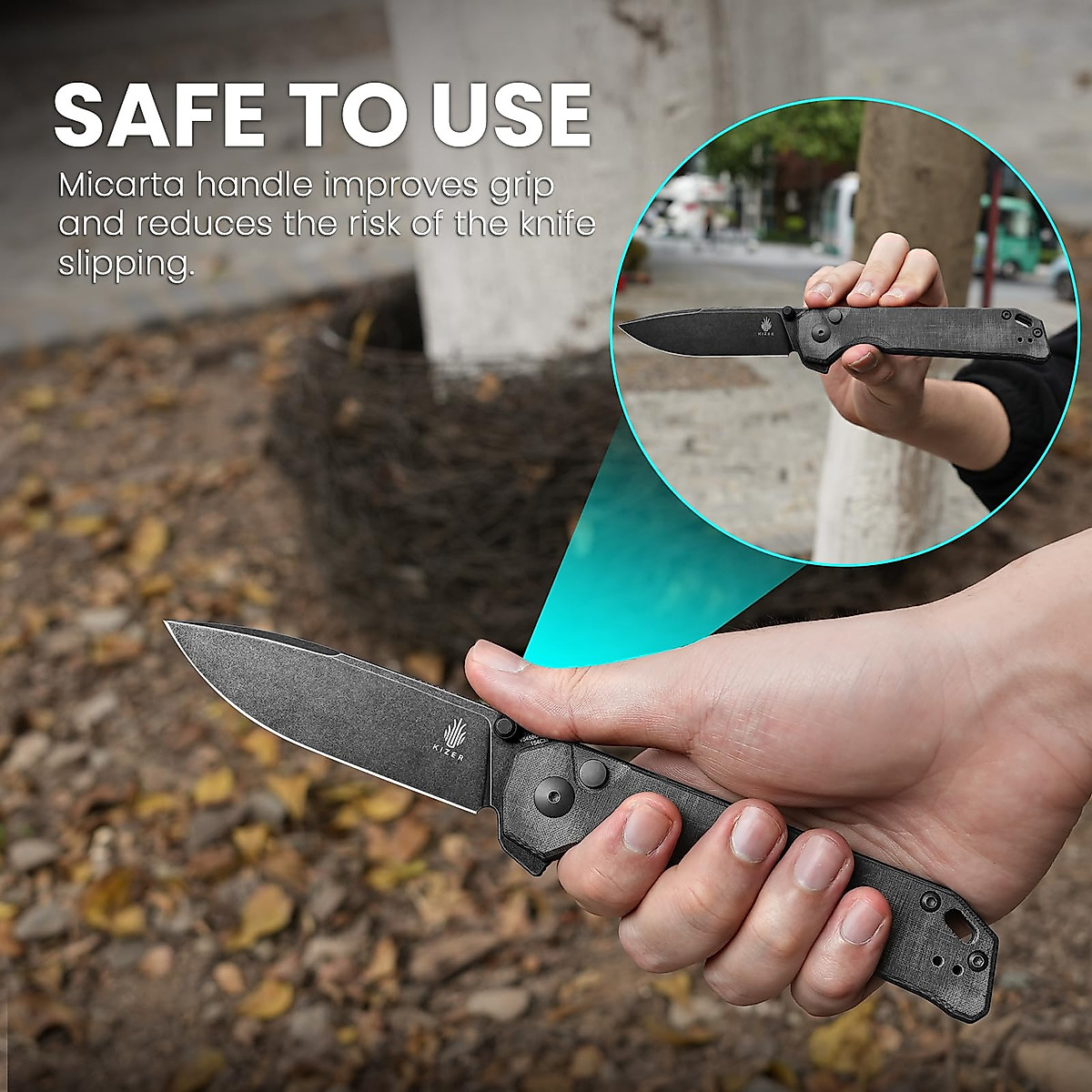 Kizer Begleiter XL EDC Pocket Knife, Micarta Handle Folding Knives with Pocket Clip, 154CM Steel Flipper Knife for Ideal Gift to Men Women V5458C1 (Black)