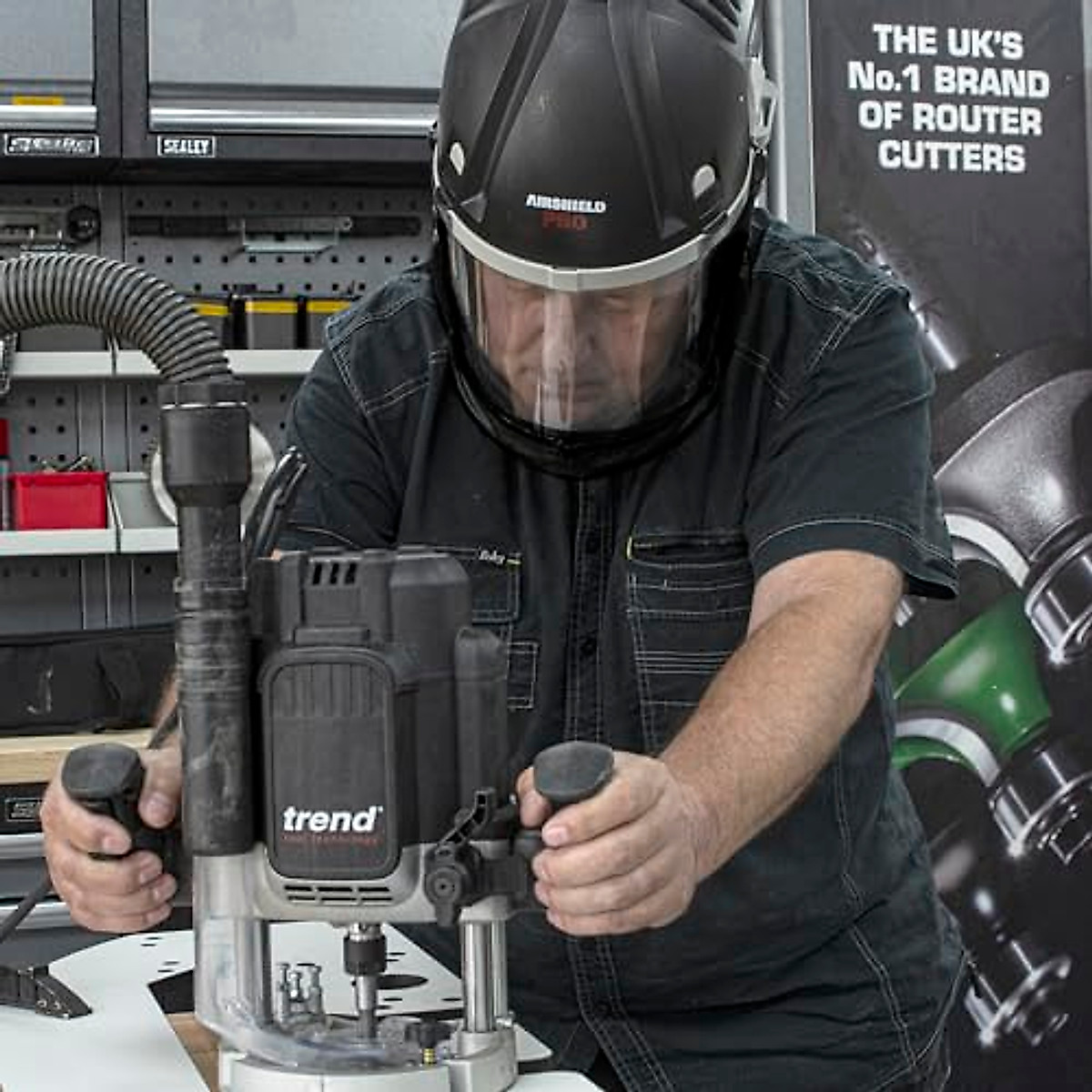 Trend Airshield Pro Full Faceshield, Dust Protector, Battery Powered Air Circulating Mask for Woodworking, AIR/PRO