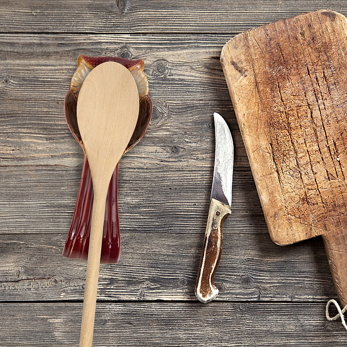 Yardwe Spoon Holder Ceramic Spoon Rest Soup Ladle Rack Owl Spoon Rest Cooking Utensil Ladle Shovel Rest Holder for Kitchen Dining Table Coffee Station Red Coffee Spoon Holder