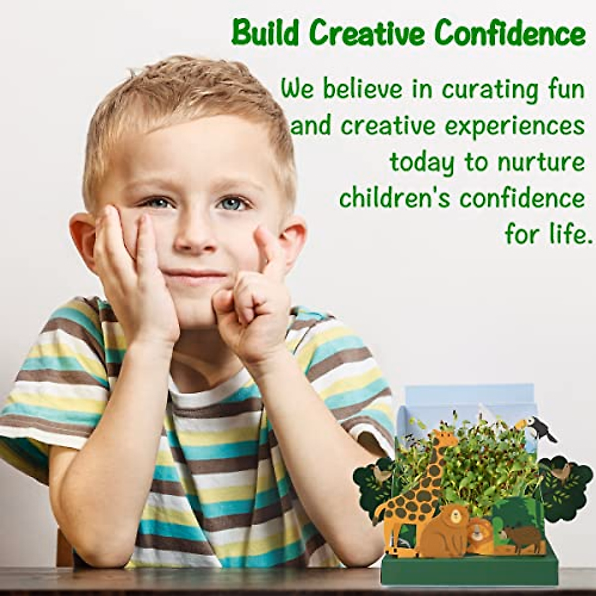 Grow Your Own Jungle Garden - Alfalfa Microgreen Growing Kit 3D Garden Scene with Attachable Animal Cards, Best Birthday Crafts Gifts for Girls & Boys