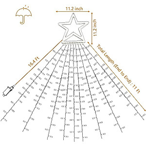 Outdoor Christmas Decorations Star String Lights, 320 LED 11.5 ft Waterfall Tree Lights with 8 Lighting Modes Christmas Star Lights for Indoor Outdoor Yard Home Festival Party Xmas New Year Decor